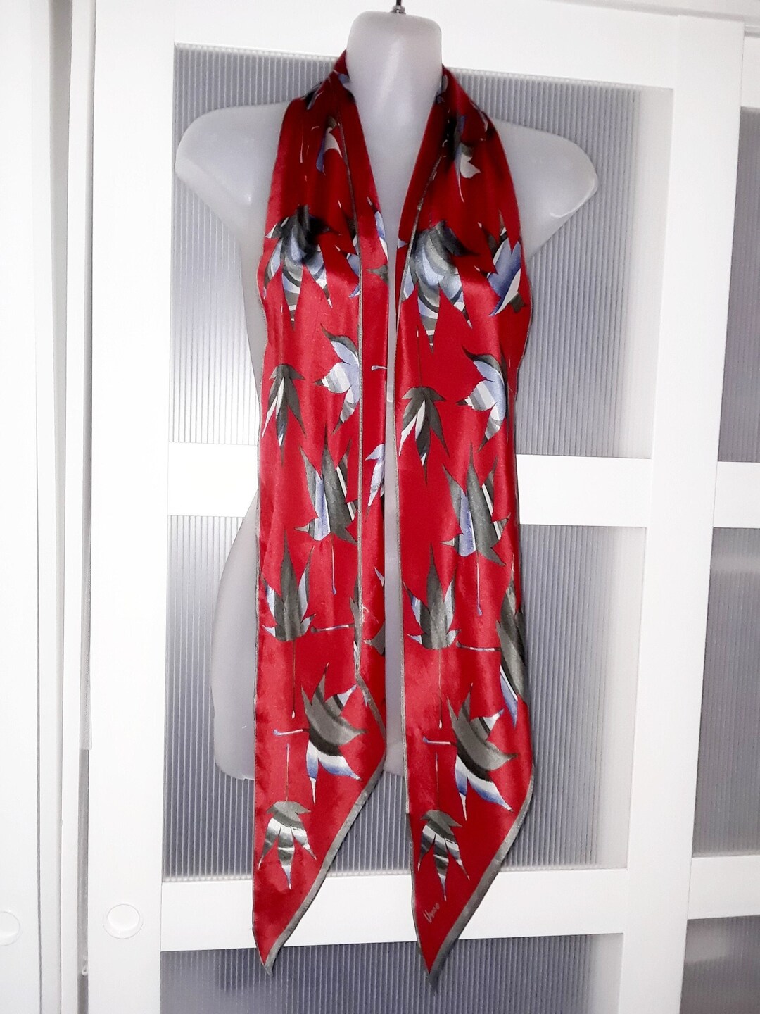 Red Skinny Scarf VERA Silk SCARF Designer USA Pointed Ends Burgundy Red ...