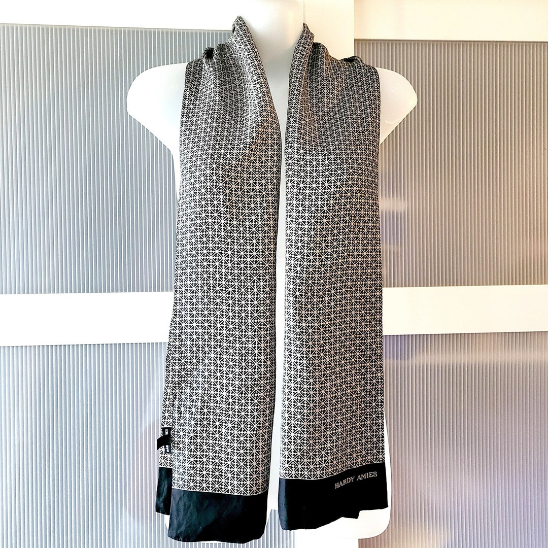 Scarf for Men HARDY AMIES SCARF Black and White Checkered Silk Designer ...