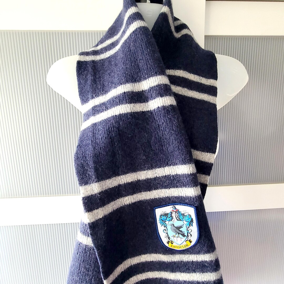 Striped WOOL Scarf RAVENCLAW Thick Navy Blue Scarf Winter Coat Sweater ...