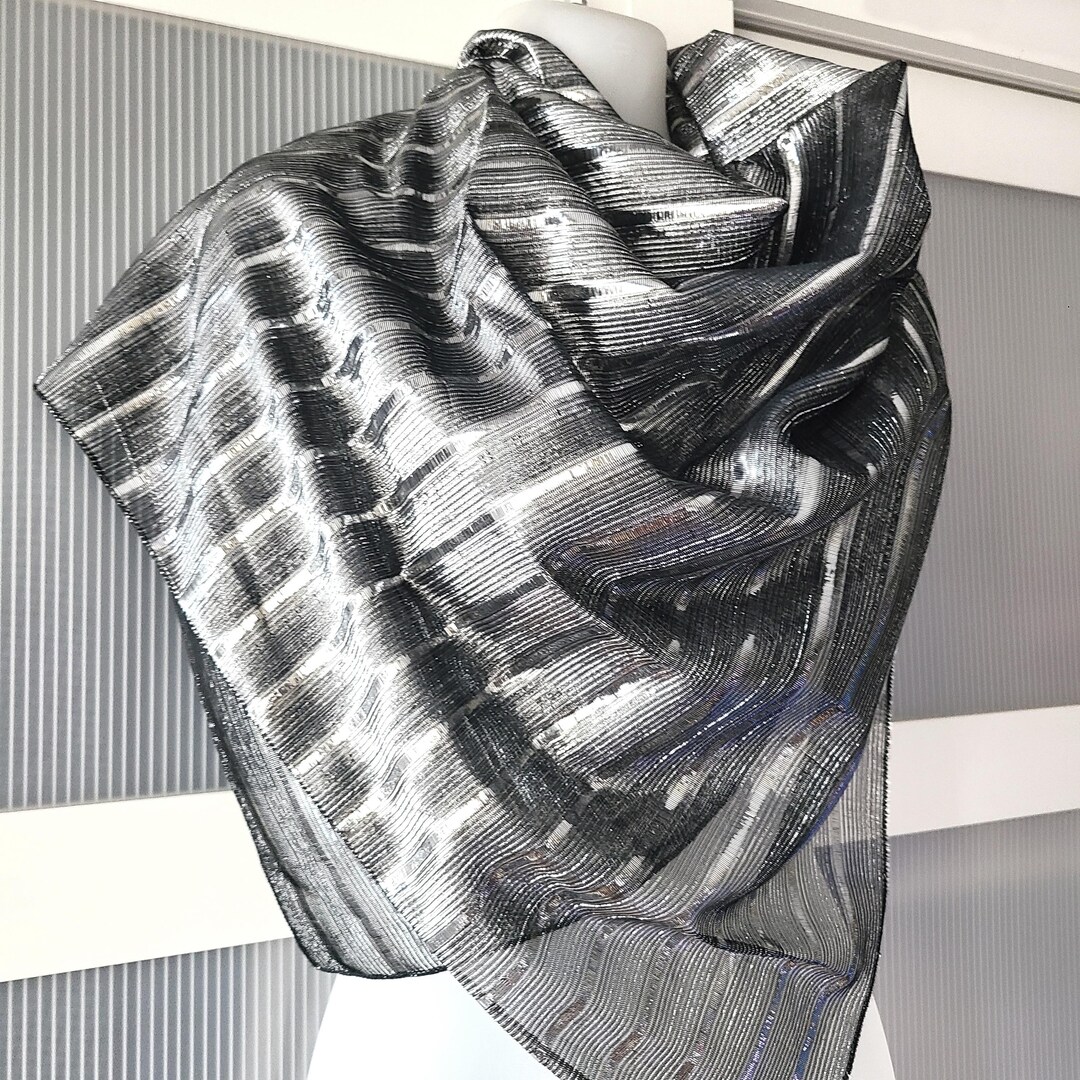 Silver Metallic Scarf: Large Square Shawl, Wedding Party Accessory - Etsy