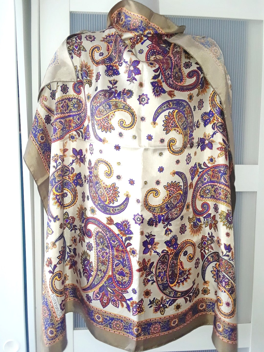 Paisley Scarf SUNKYUNG SA Scarf Korea Large Square Beige Grey - Etsy ...