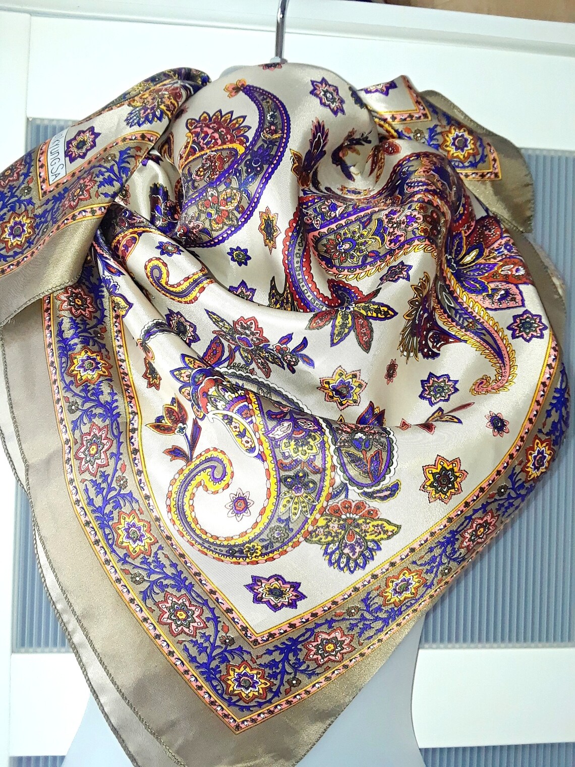Paisley Scarf SUNKYUNG SA Scarf Korea Large Square Beige Grey - Etsy