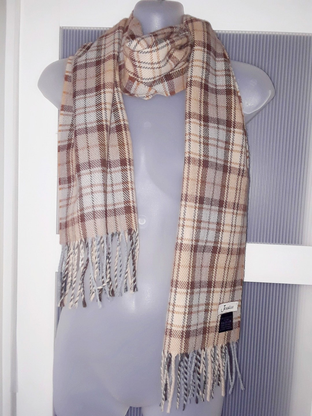 Brown Scarf JESSICA GERMANY Scarf Brown Grey Tartan Pattern Plaid ...