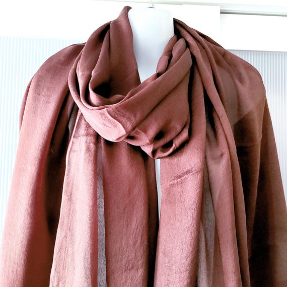 BROWN Silk Scarf Shawl Wrap Dark Brown Scarf for Wome… - Gem