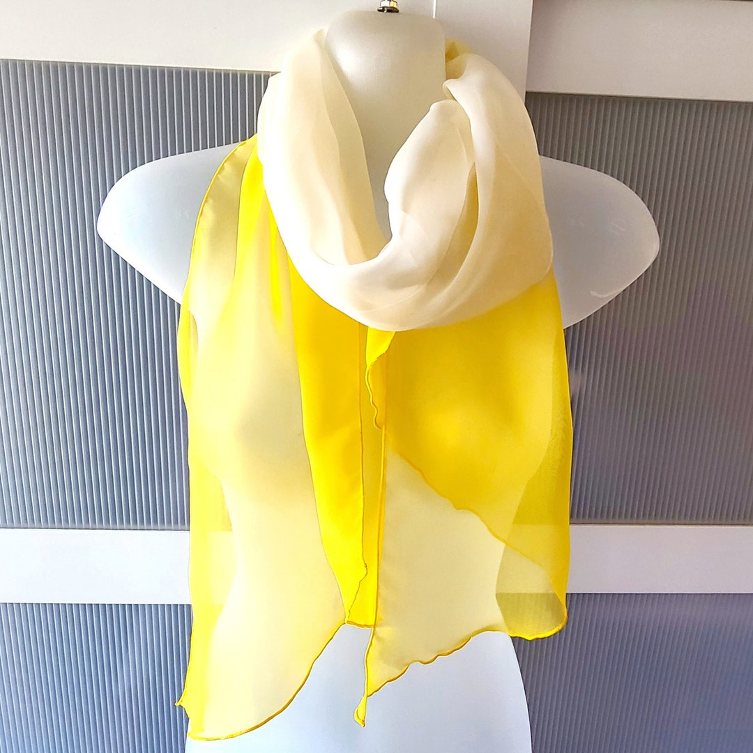 Yellow White Organza Scarf With Pointed Ends Two Colored Skinny Scarf ...