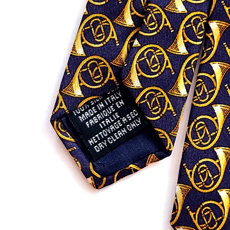 Blue Gold Necktiet: Silk, French Horns, TIE RACK Designer Tie, Made in ...