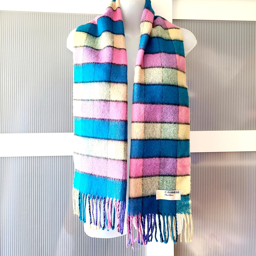 Royal Rossi Cashmere Scarf: Multicolored Checkered Wool, Teal Green ...