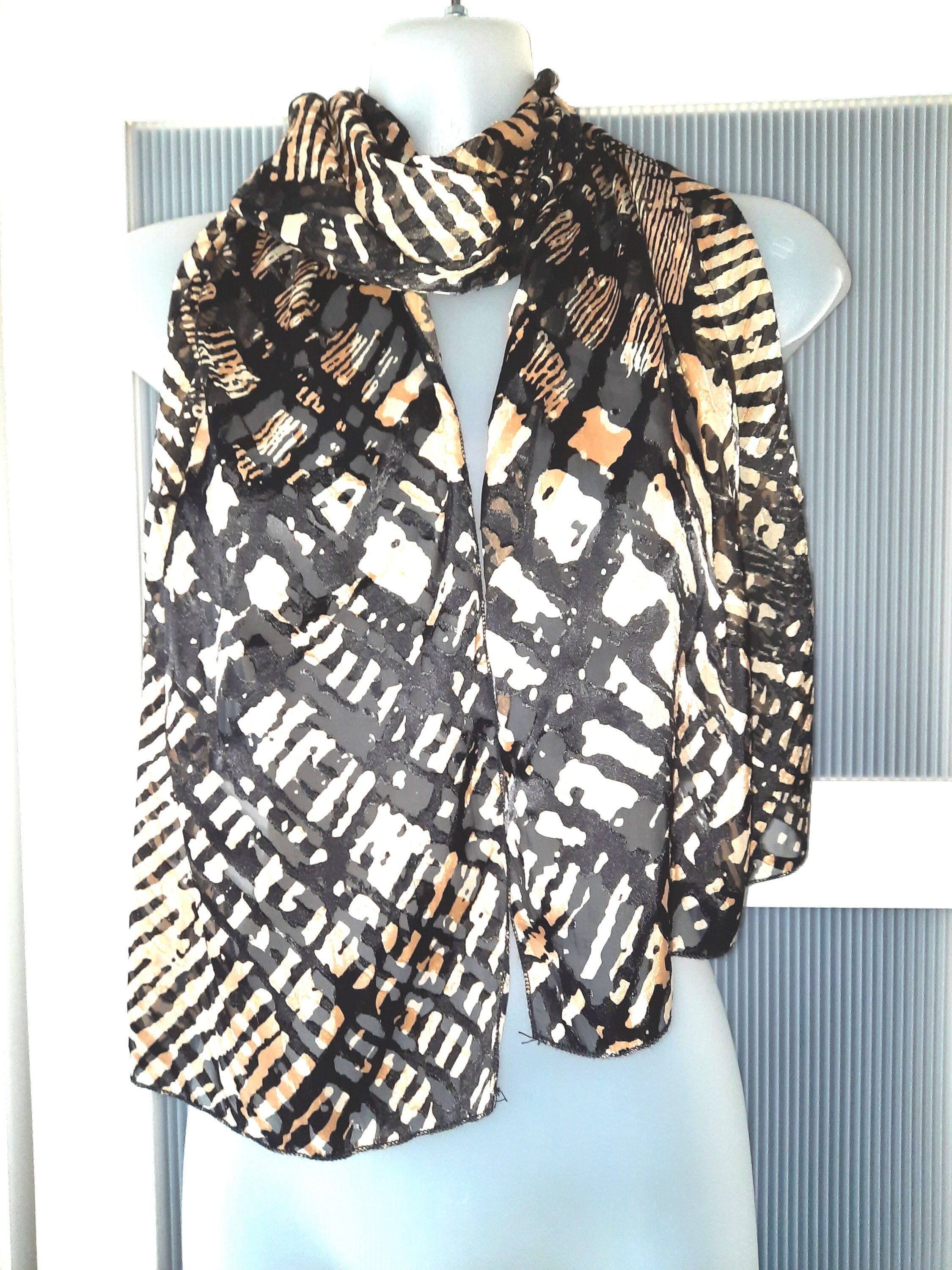 HILARY RADLEY Designer Scarf Chiffon Velvet Leopard Tiger | Etsy