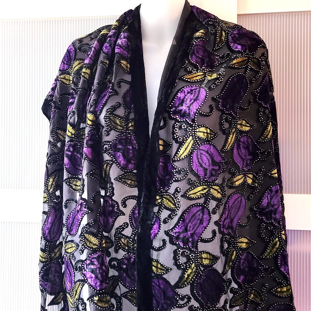Retro 20s and 30s ART DECO Style Purple Silver Green Silk Chiffon SCARF ...