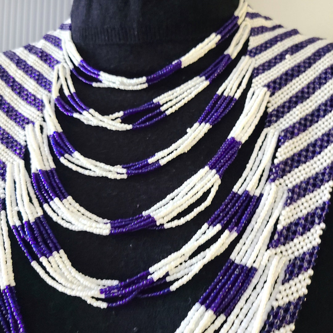 Blue Beaded BREASTPLATE NECKLACE Collar Loop Necklace Art Blue and ...