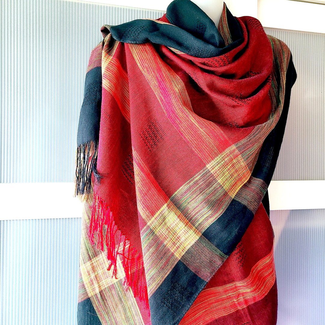 Burgundy Shawl Red Black Shawl SCARF for MEN WOMEN Wrap Striped Design ...