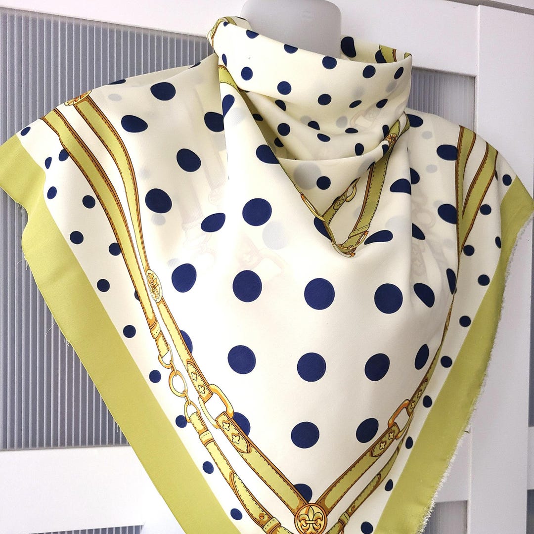 Polka Dot Fabric Square: Lime Green Navy Blue Large Dots Design (27x27 ...