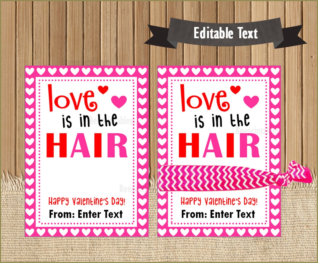 Hair Tie Valentine, Love is in the Hair Valentine, Non Candy, School ...