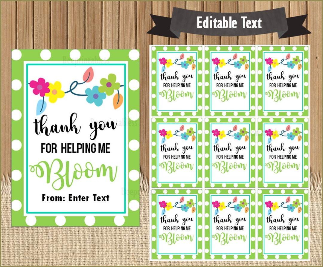 Thank You for Helping Me Bloom Tag for Teachers Appreciation, Teacher ...