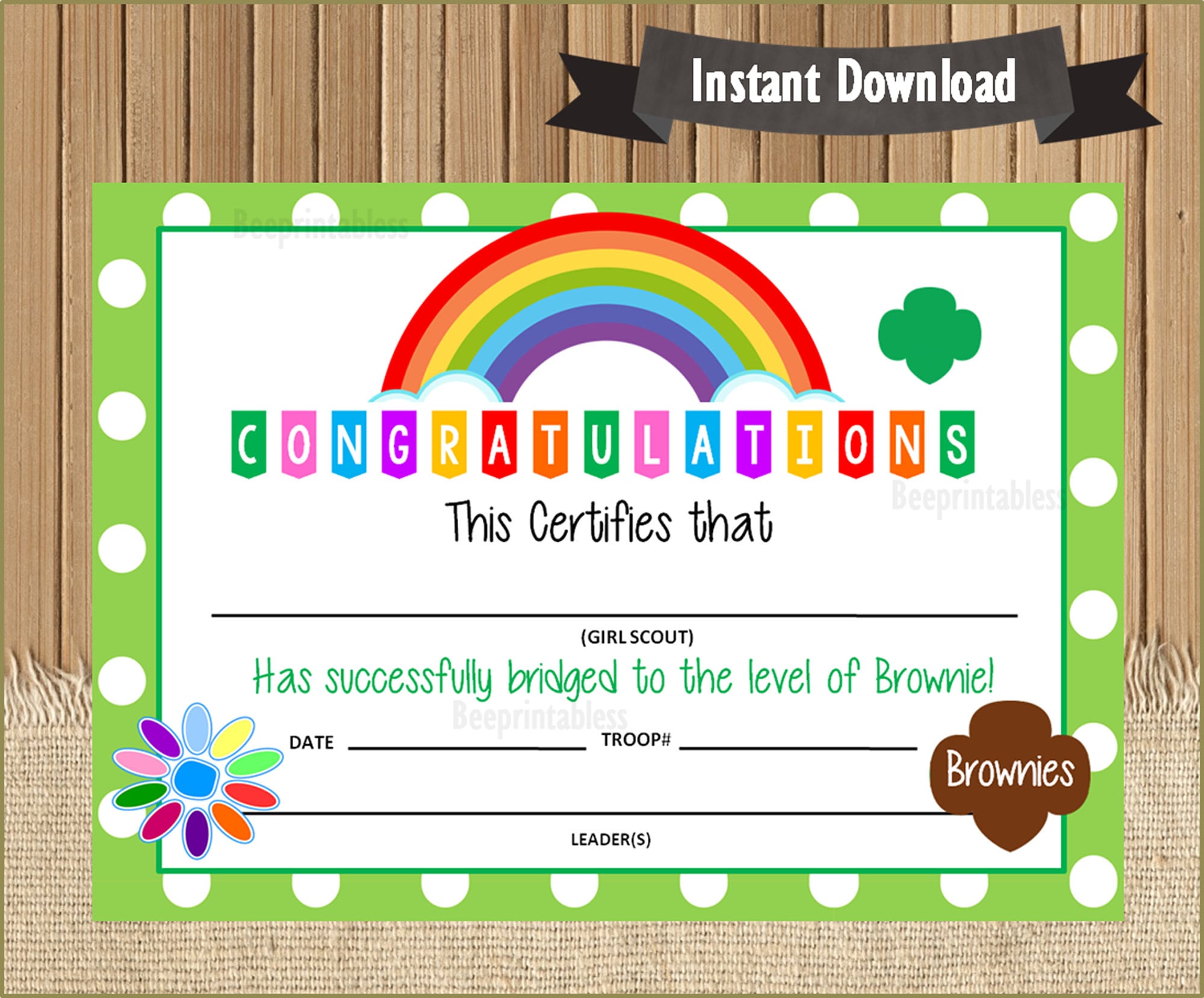 Daisy to Brownie Girl Scout Bridging Certificate Girl Scout | Etsy