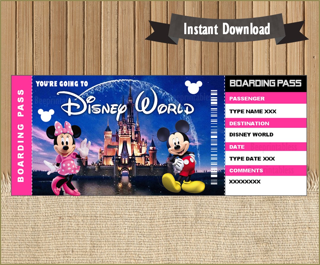 Surprise Trip Ticket to Disneyworld, Boarding Pass, Ticket, Editable ...