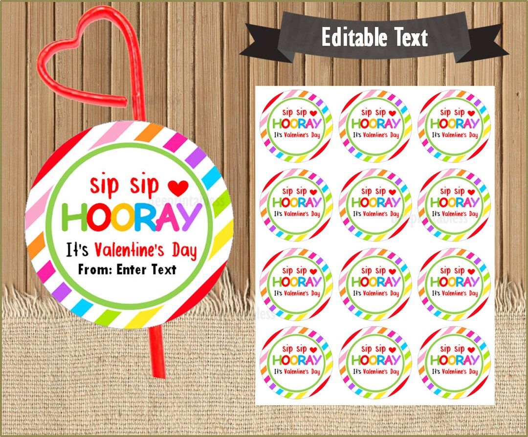 Crazy Straw Valentine Cards, Printable Sip Sip Hooray Valentine, School ...