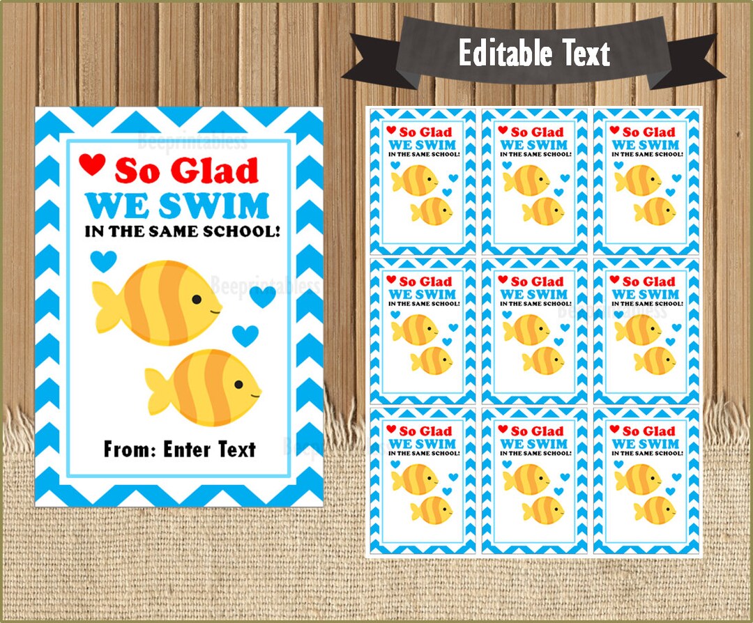 I'm so Glad We Swim in the Same School Valentine's Cards, Printable ...