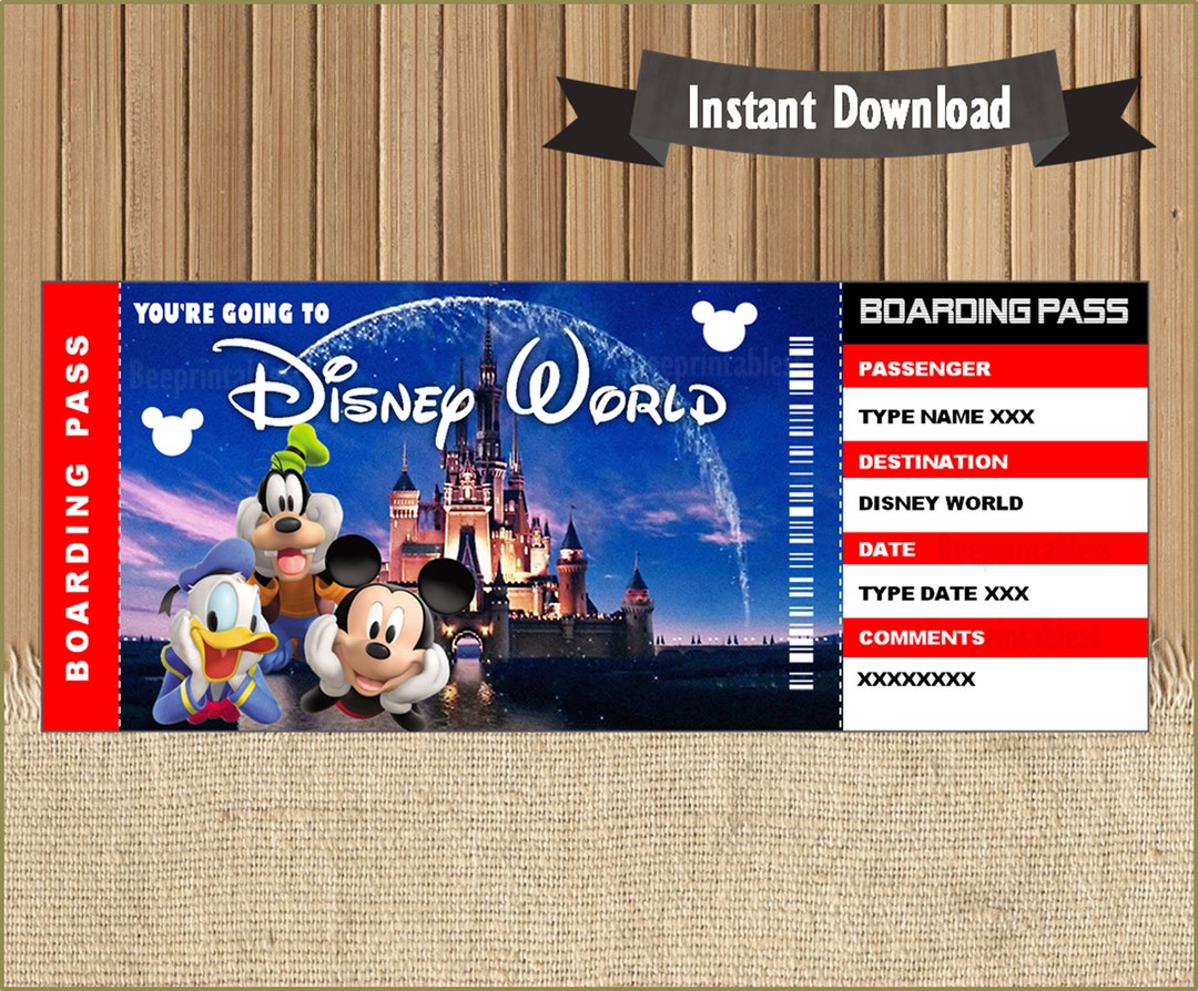 Surprise Trip Ticket to Disneyworld, Boarding Pass, Ticket, Editable ...