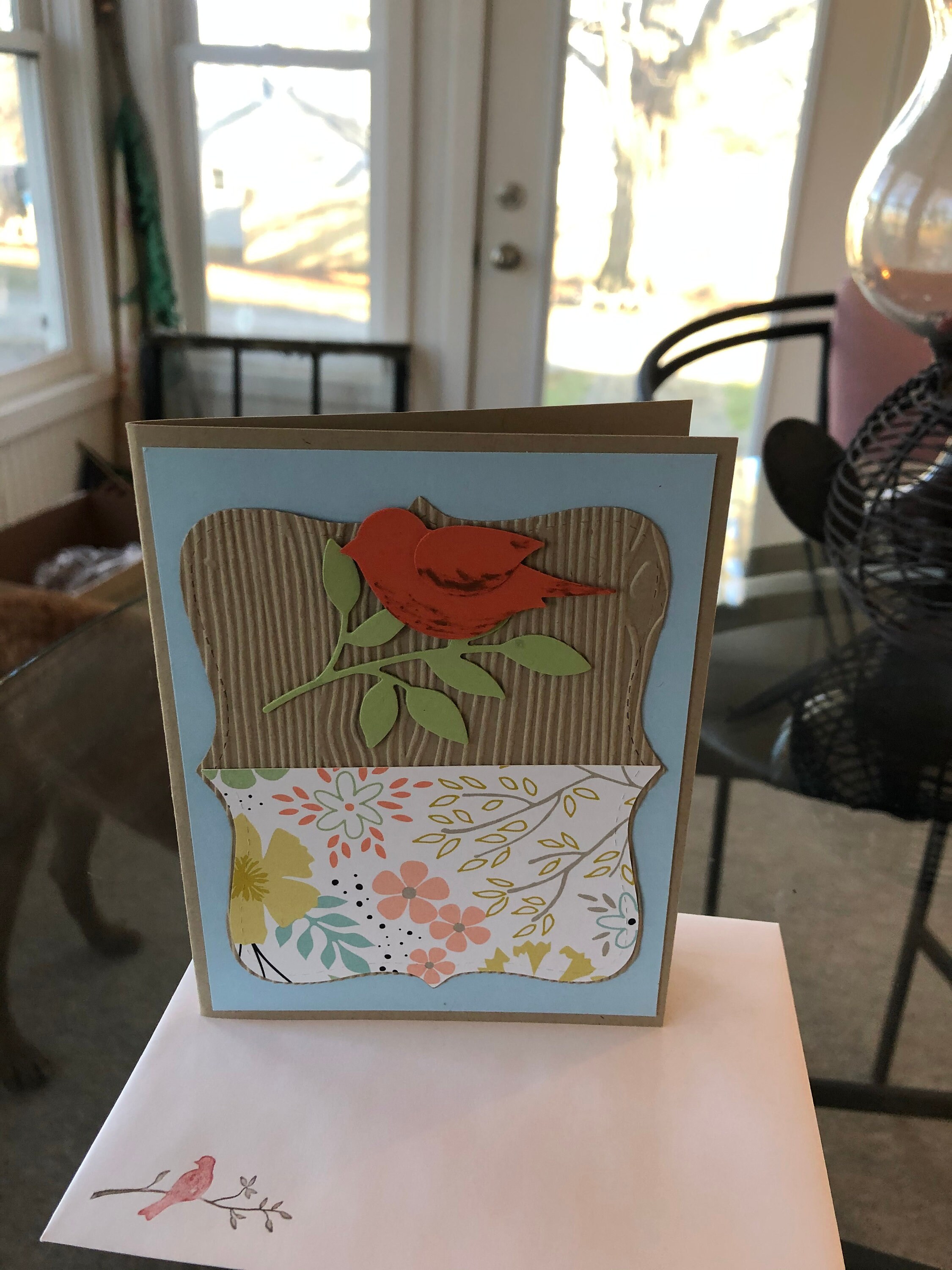 This Beautiful Note Card With a Bird, Leaves, Flowers and an Embossed ...