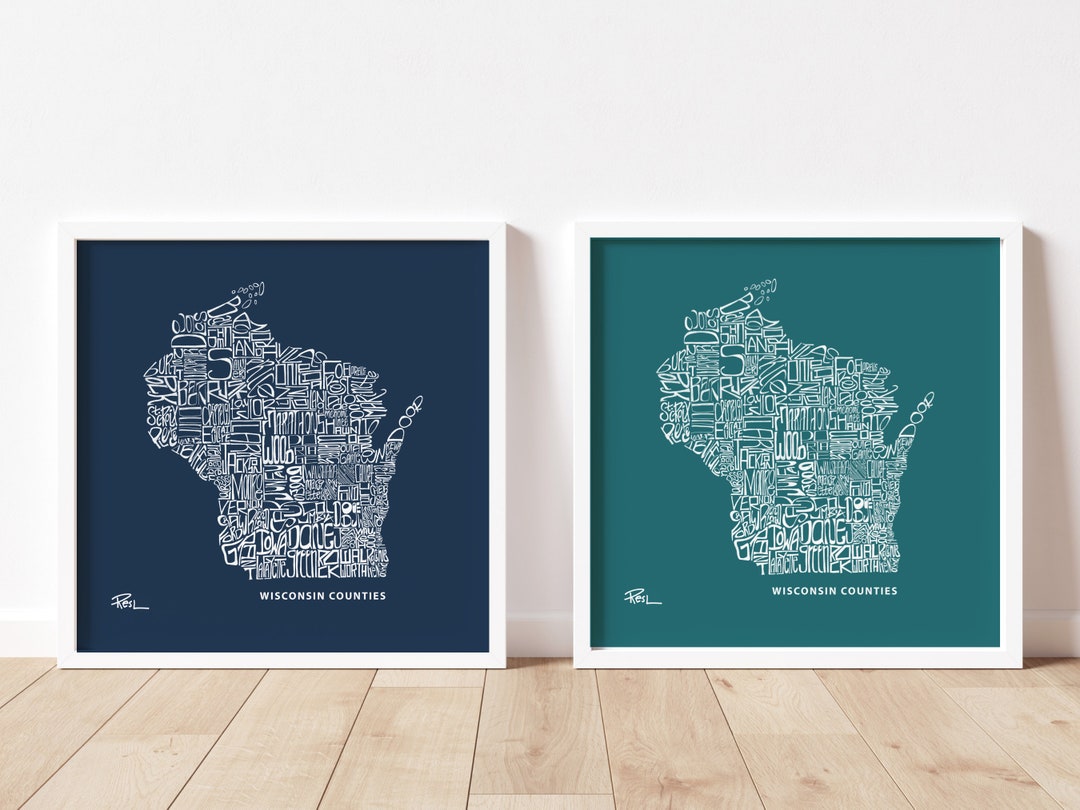 Wisconsin Counties Map Print 12x12 - Etsy