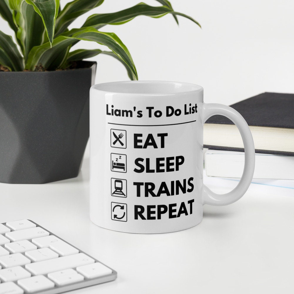 Personalised Eat Sleep Trains Repeat Mug, Trains Gift, Train Mug, Train ...