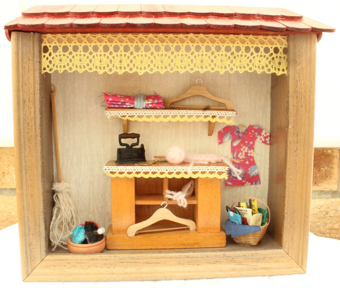Dressmaker's Room Diorama With Miniature Iron and Basket of Wool - Etsy