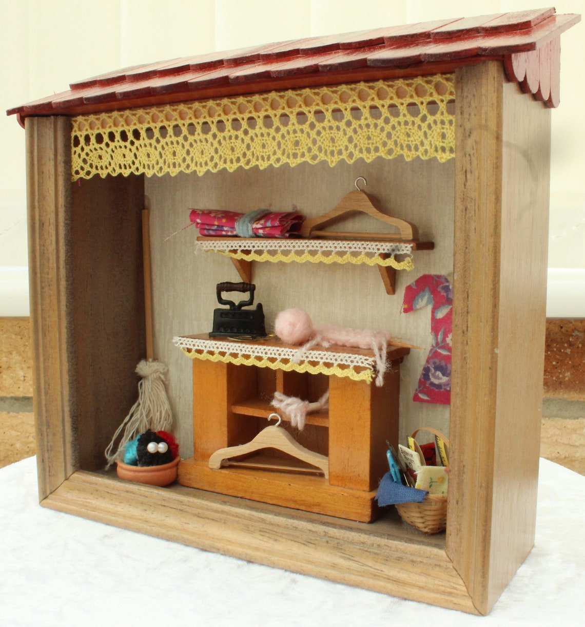 Dressmaker's Room Diorama With Miniature Iron and Basket of Wool - Etsy