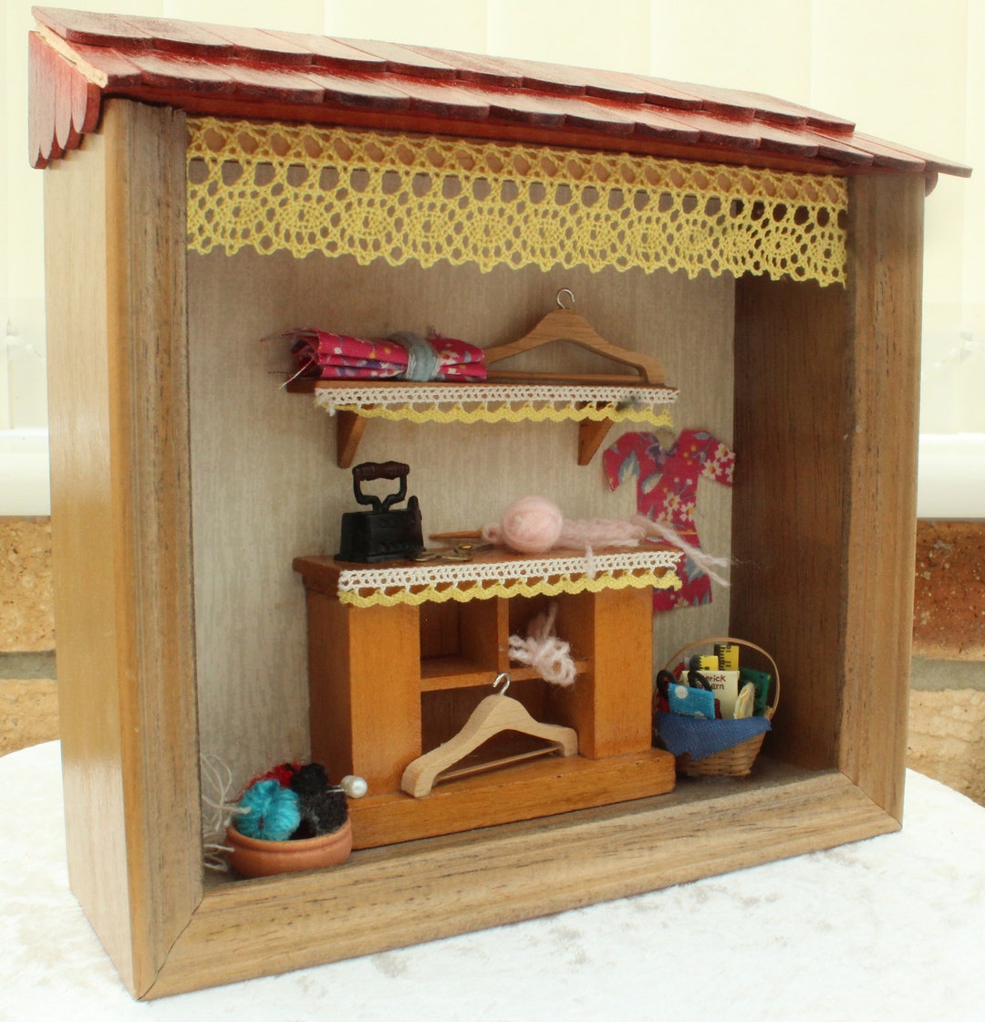 Dressmaker's Room Diorama With Miniature Iron and Basket of Wool - Etsy