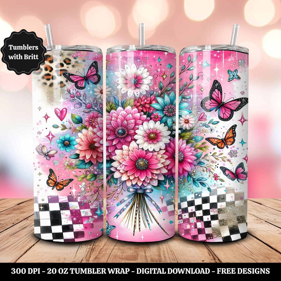 Retro Style Daisies Tumbler Sublimation Design, Checkered PNG ...