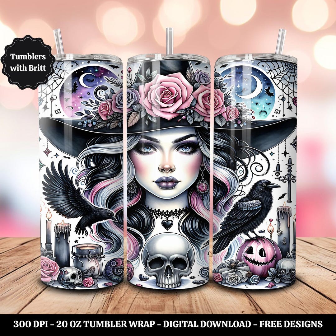 Pastel Goth Witch Tumbler Wrap, 20 Oz Skinny Tumbler, Sublimation PNG ...