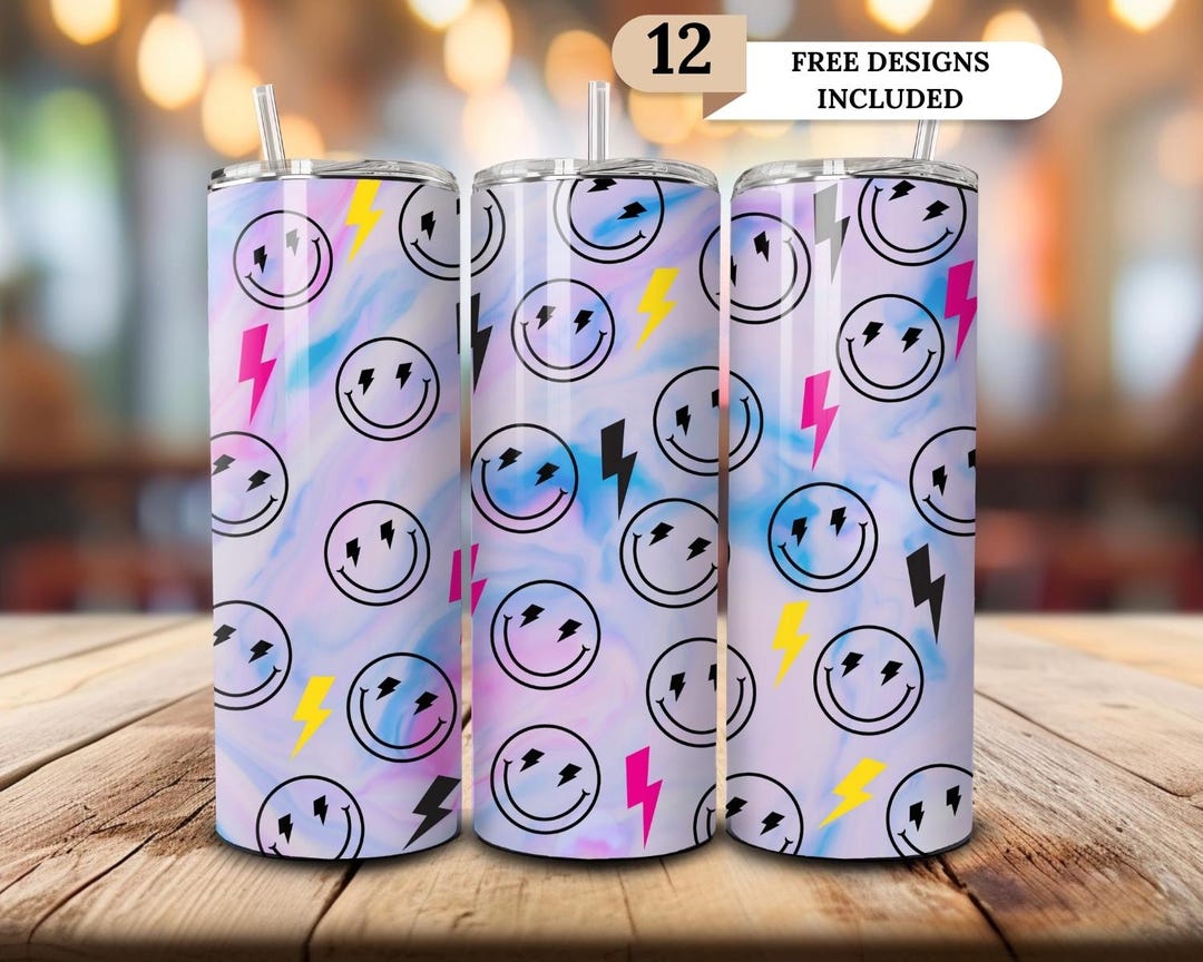 Smiley Face 20oz Sublimation Tumbler Design, Retro Pattern Print ...