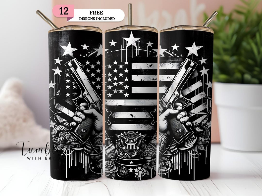 Pistol 20oz Sublimation Tumbler Design, 2nd Amendment Design, Gun PNG ...