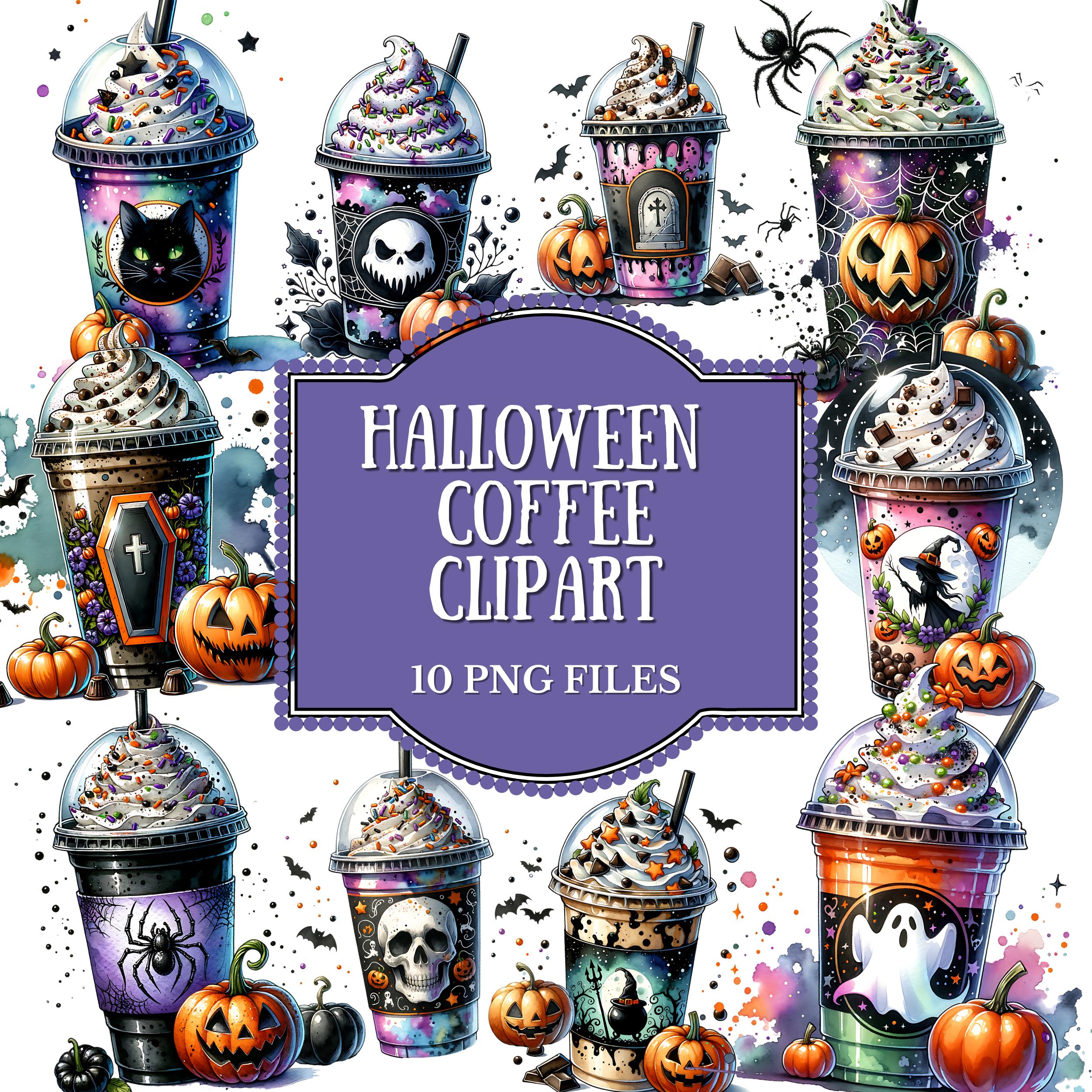 Halloween Coffee Clipart Set, Scary Gothic Watercolor Coffee Drink ...