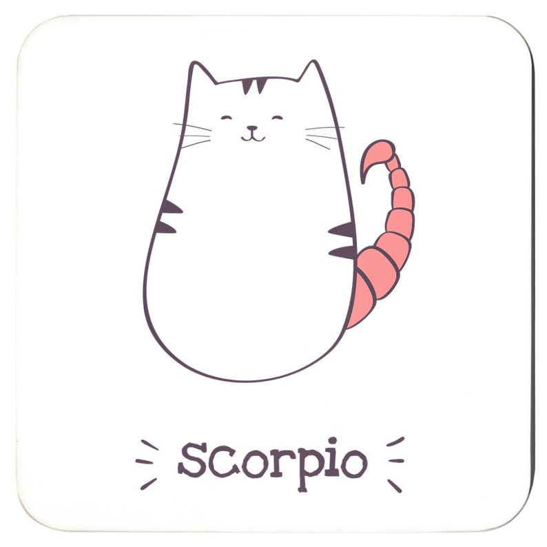 Cat Horoscope Signs Coaster Set of 6, Zodiac Cat Cute Coasters ...