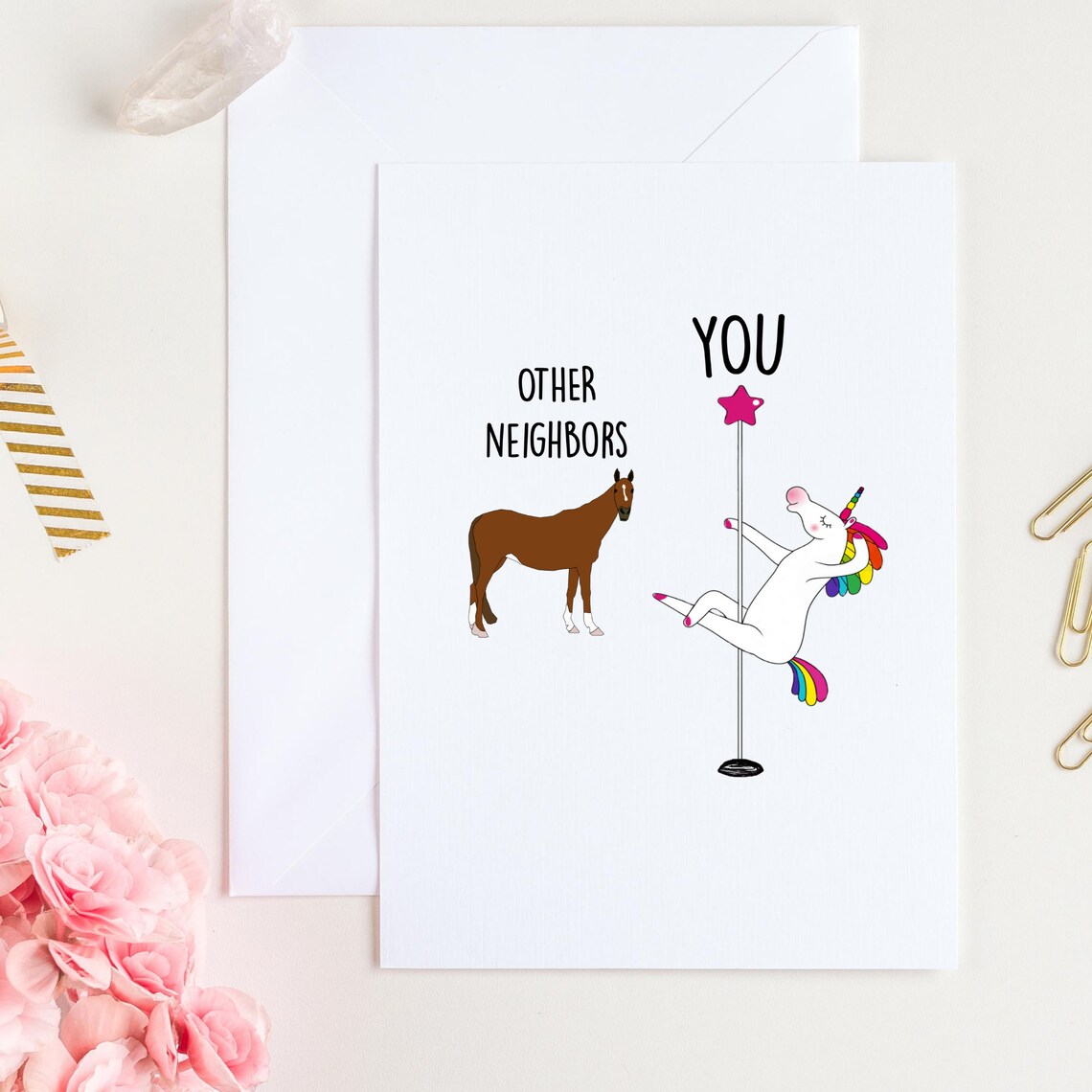 Neighbor Card Moving Away Funny Greeting Card Unicorn Pole - Etsy