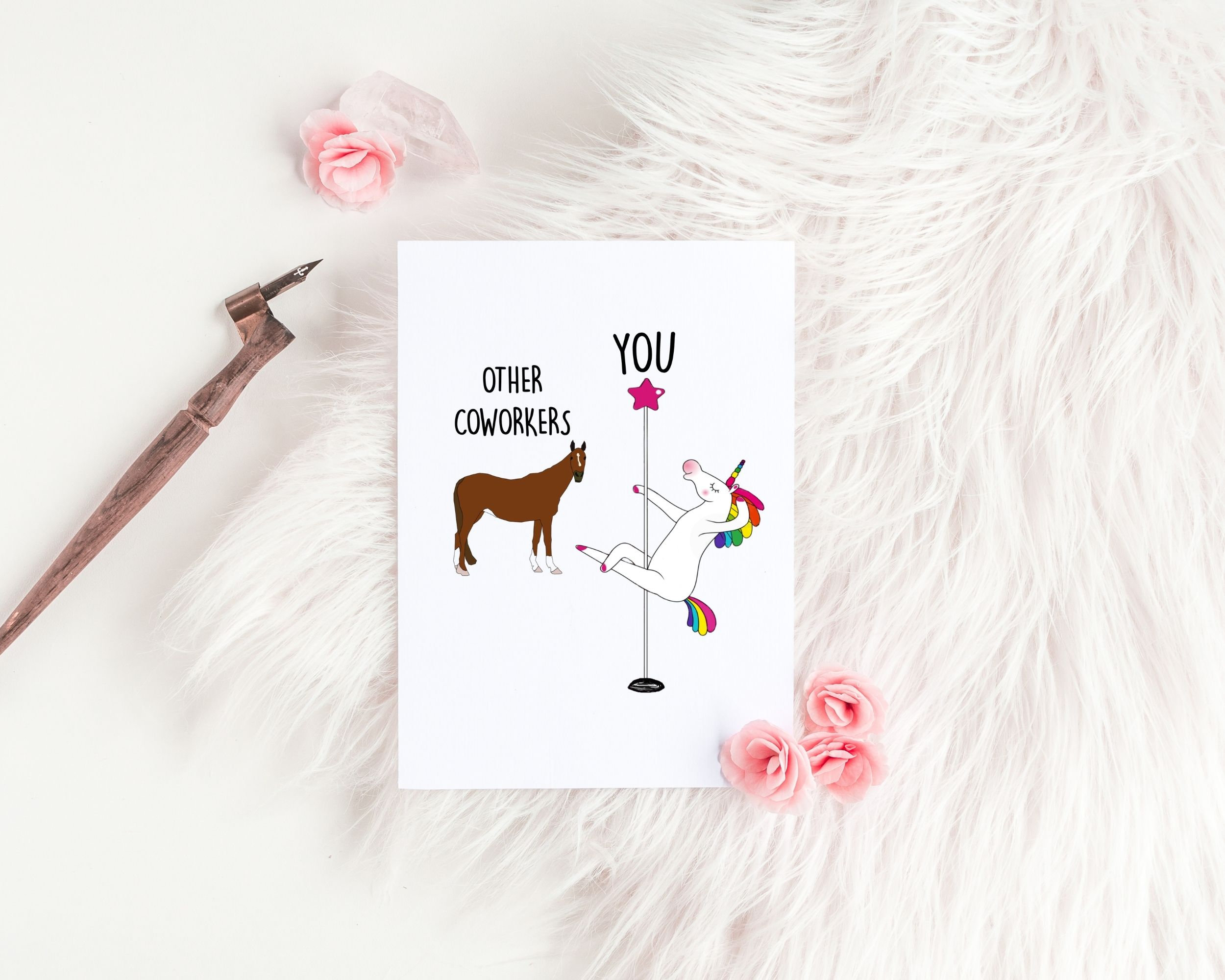 Funny Coworker Birthday Card, Gift For Work Friend, Unicorn Pole ...