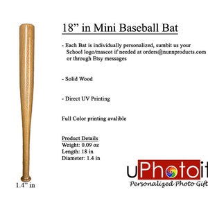 Personalized 18"in Mini Baseball Bat, Bat With Image or School Logo ...