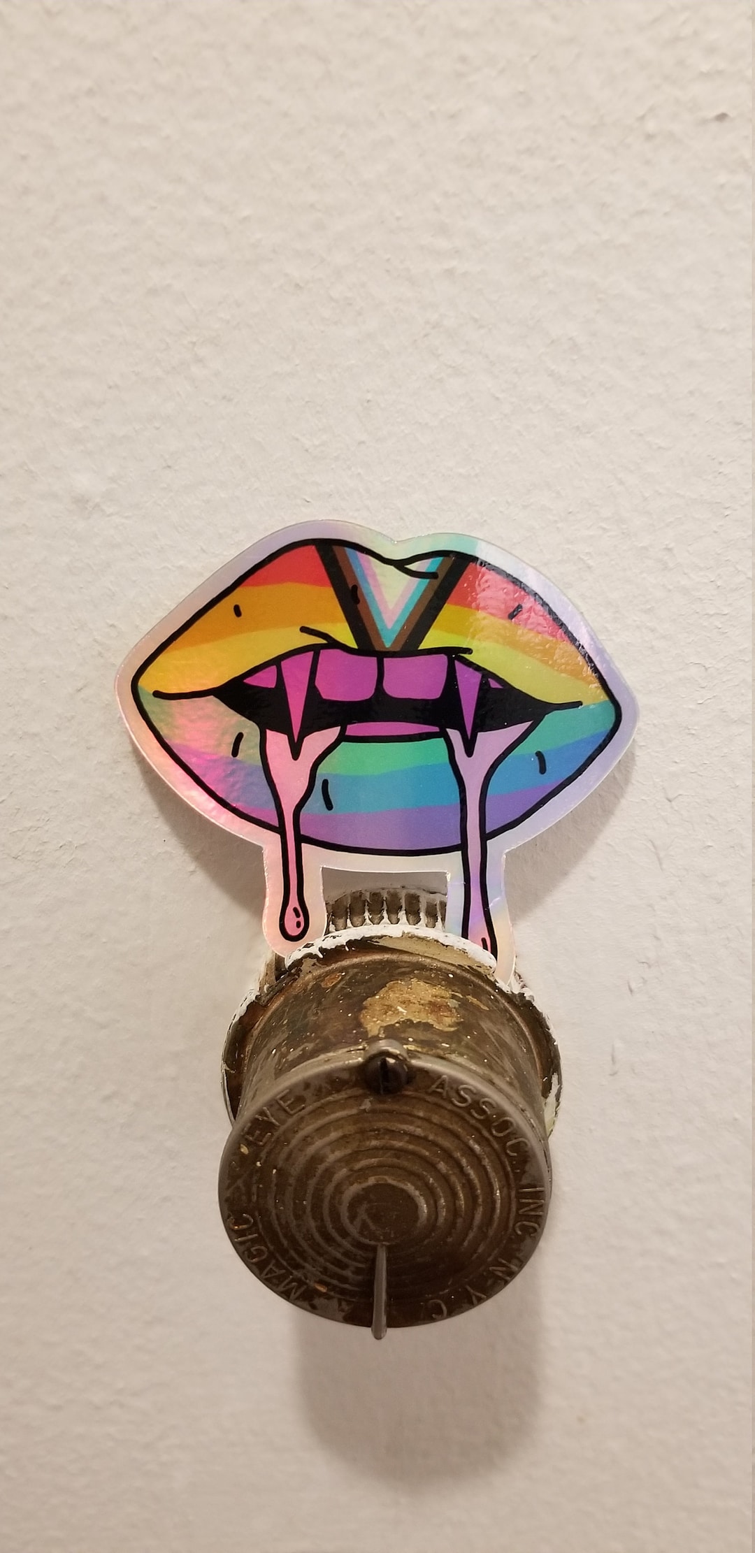 Holographic Progress Pride Vampire Fangs Vinyl Sticker | Decal | Queer ...