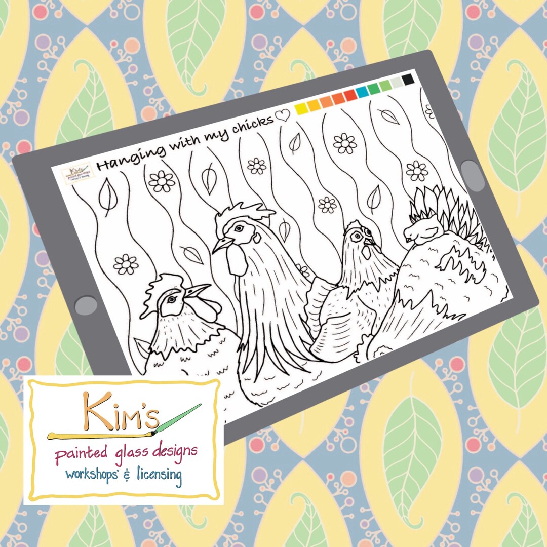Coloring Page Hanging With My Chickens, Also for Procreate PNG - Etsy