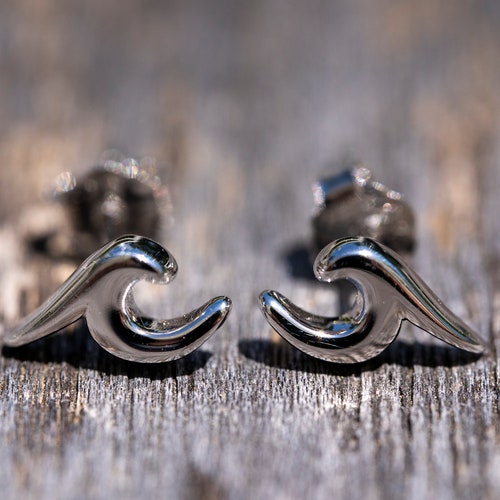 8mm Cut Out Ocean Wave Stud Earrings / 925 Sterling Silver - Etsy