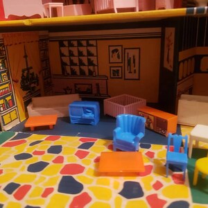 Vintage Louis Marx Cardboard Dollhouse With Plastic Furniture | Etsy