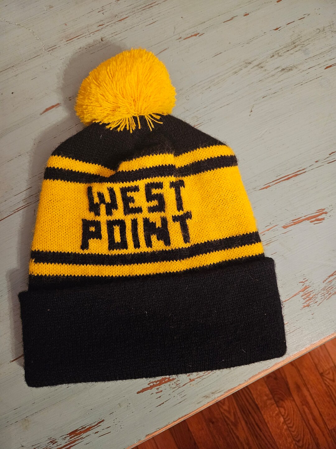 Vintage Black and Yellow West Point Pom Pom Winter Knit Hat - Etsy