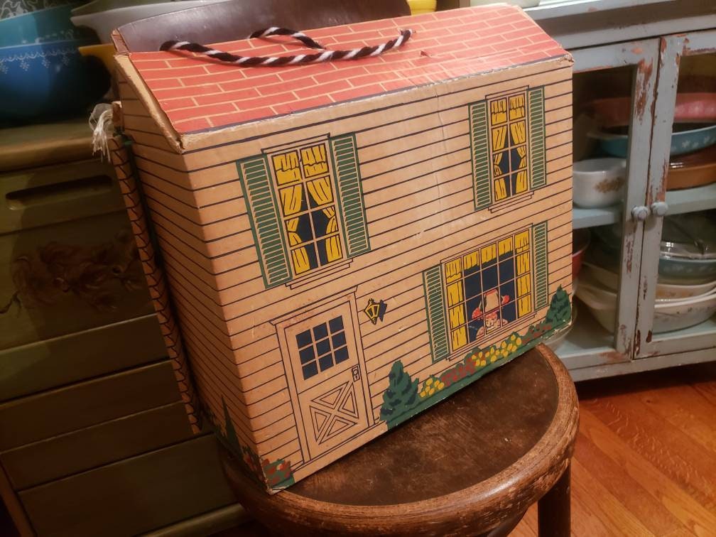 Vintage Louis Marx Cardboard Dollhouse With Plastic Furniture | Etsy