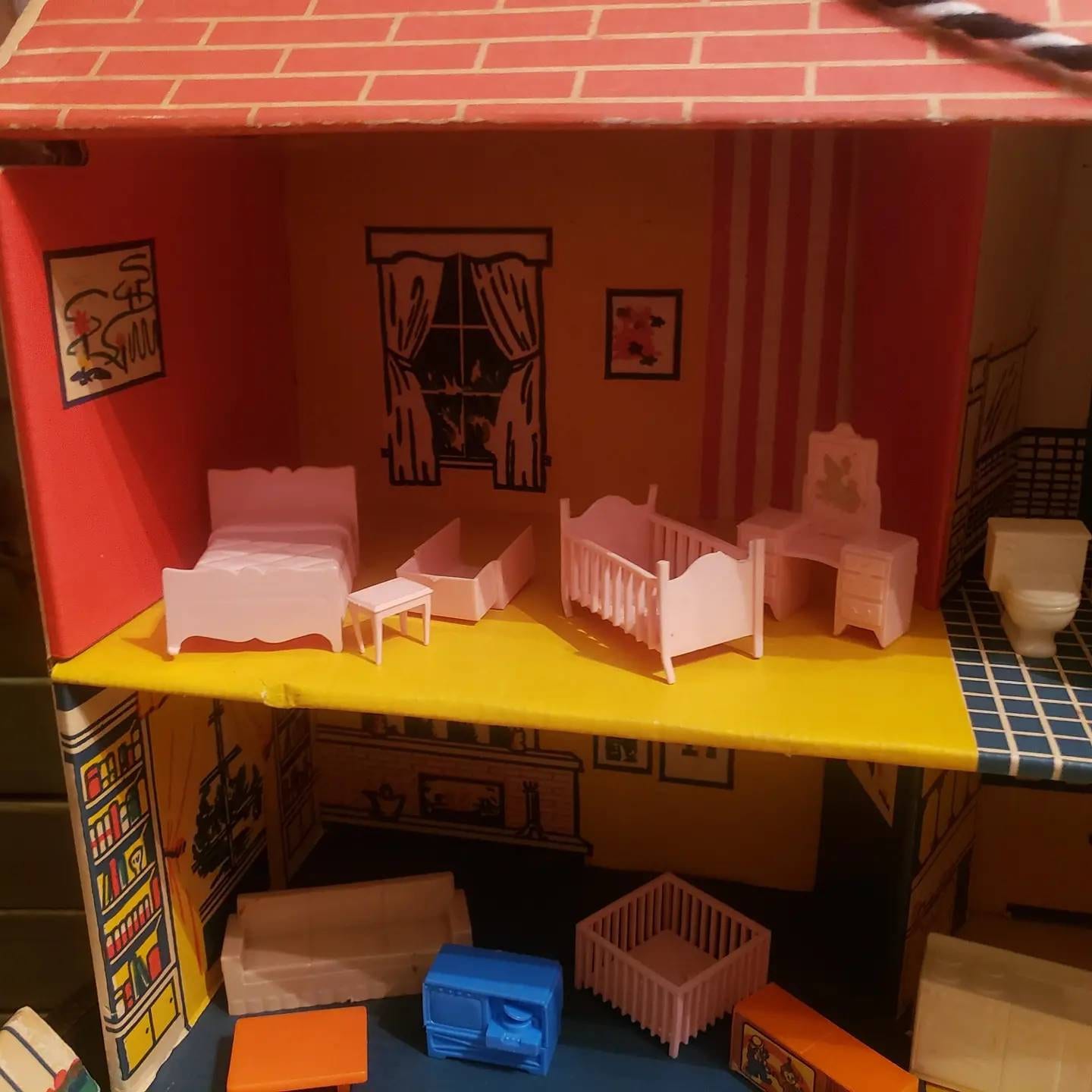 Vintage Louis Marx Cardboard Dollhouse With Plastic Furniture | Etsy