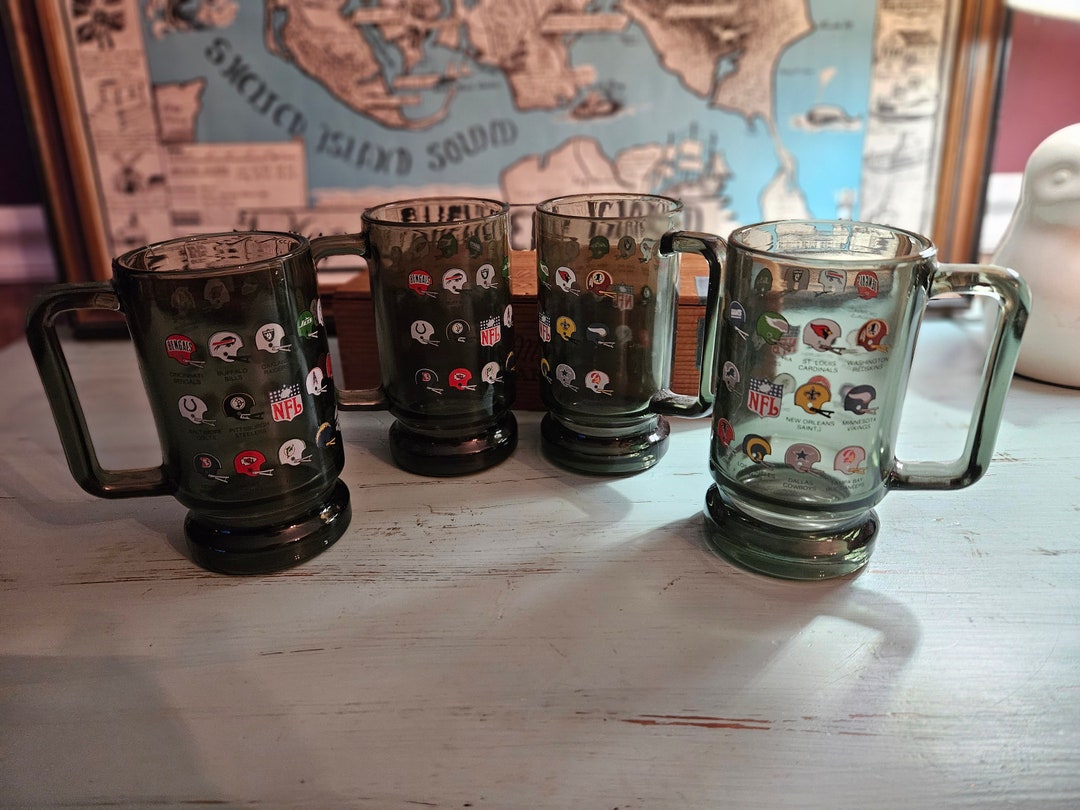 Vintage Set of 4 NFL Football Mugs 1970s Smoky Gray Glass - Etsy
