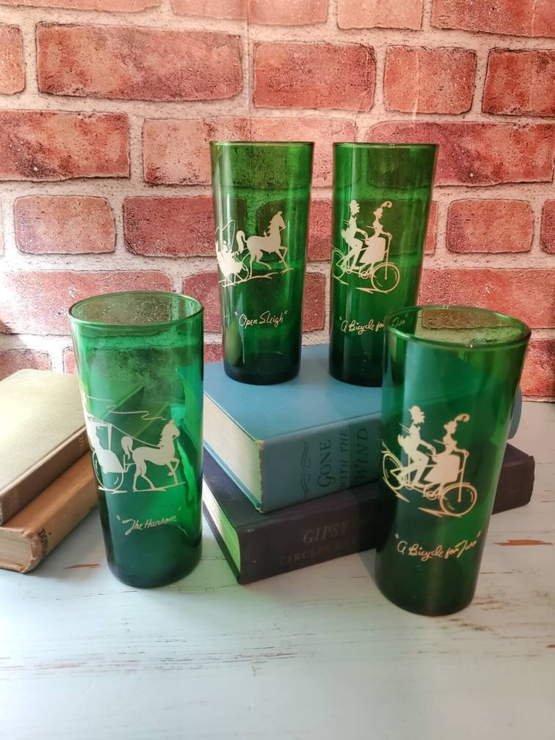 Vintage Emerald Green Anchor Hocking Drinking Glasses Transportation Modes - Etsy