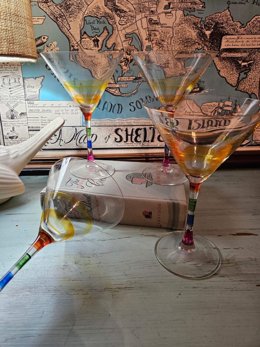Vintage Colorful Rainbow Martini Glasses Set of Four - Etsy