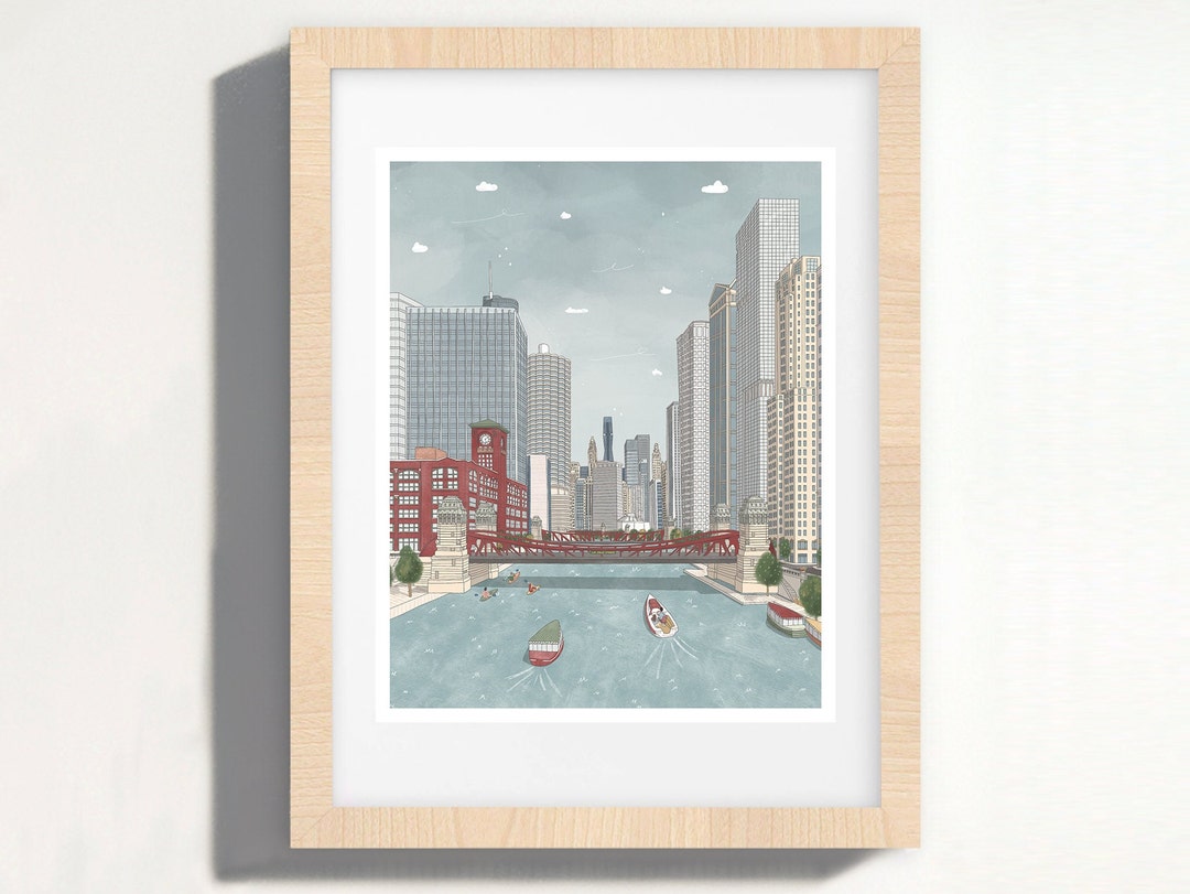 Chicago Art Print Architecture Tour Windy City Souvenir Riverwalk ...