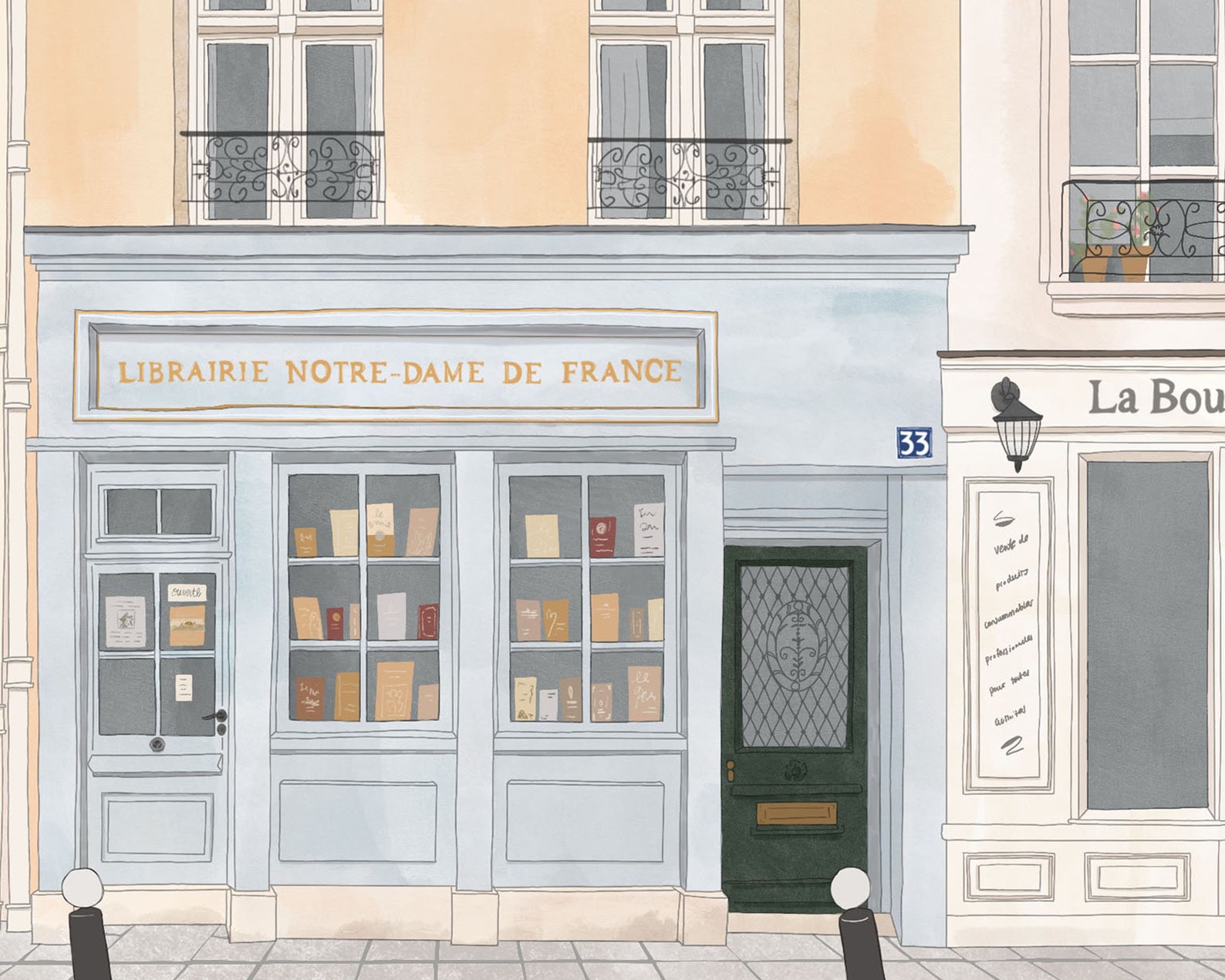 Parisian Bookstore Print Handdrawn City Paris Street - Etsy